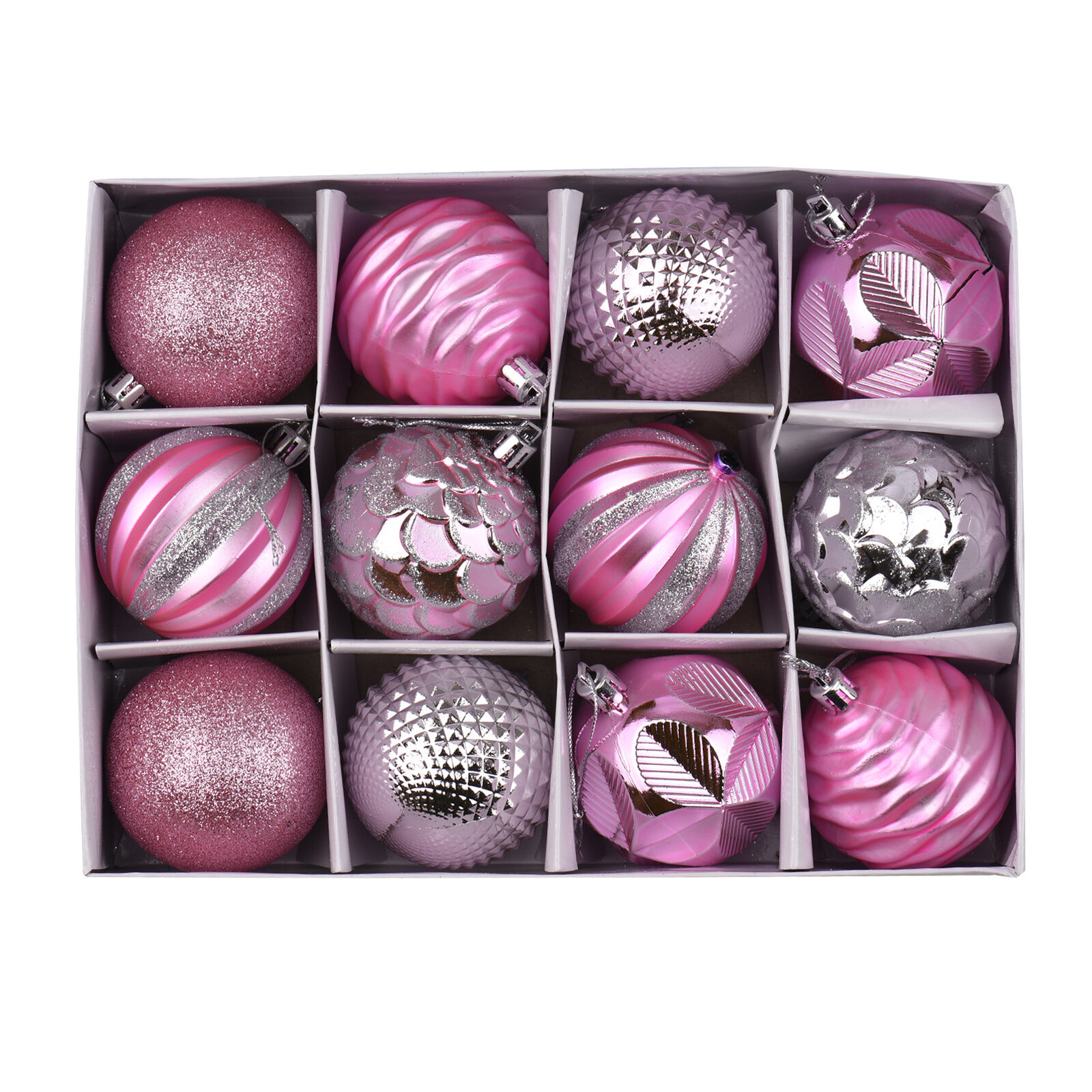 Набор из 12 штук висячих шаров для Рождества, украшение для Рождества, пропы для Рождества, украшения для вечеринок, материал ПВХ, цвета Красный, Розово-золотой, Серебряный, Зеленый, диаметр 6 см, модель А (Красный), В (Розовый), С (Розово-золотой), Д