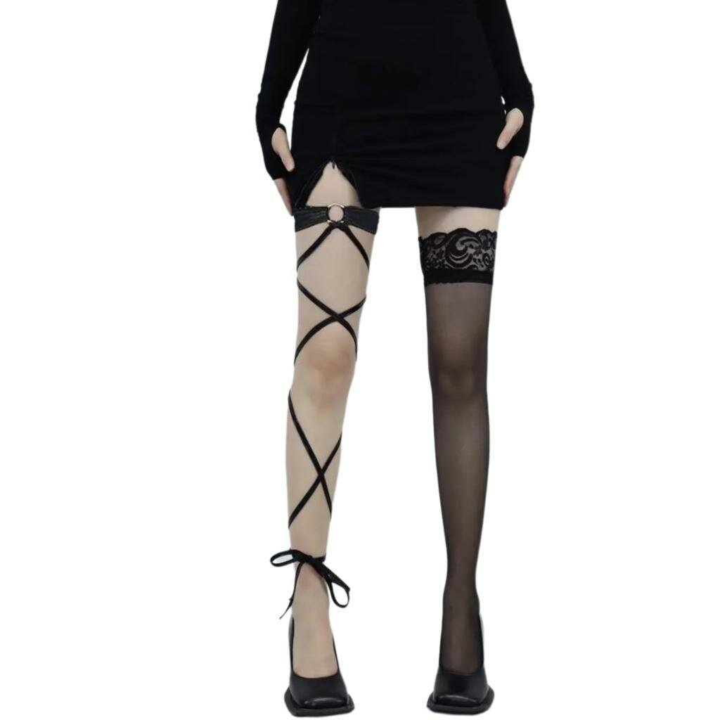 Носки, Чулки до бедра в сеточку в стиле панк с подвязками для особых случаев