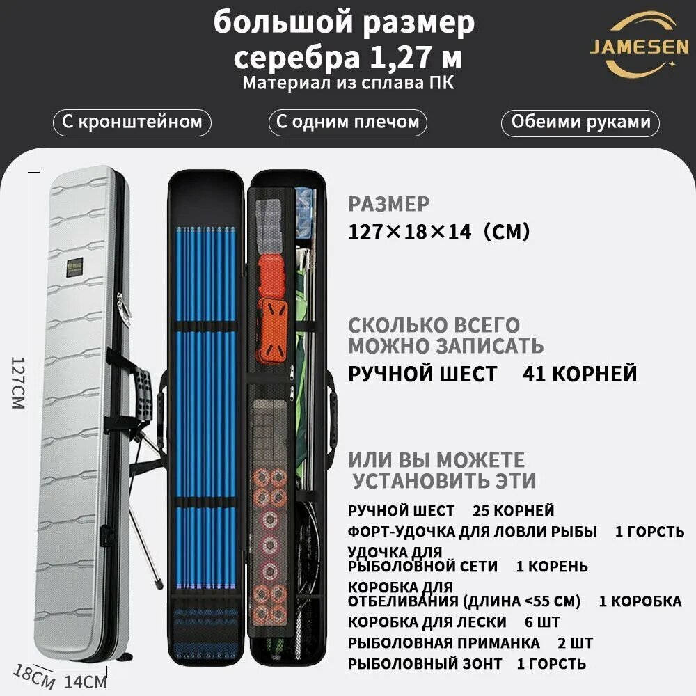 JAMESEN Портативная рыболовная сумка с кронштейном, противоударный чехол для удочки, катушка, сумка, Жесткий чехол для хранения удочек, спиннингов, удилищ 127 x18 x 14 см