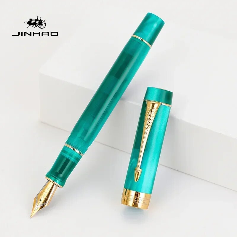 JINHAO 100 перьевая ручка из смолы Изумрудный, EF, Peacock Blue