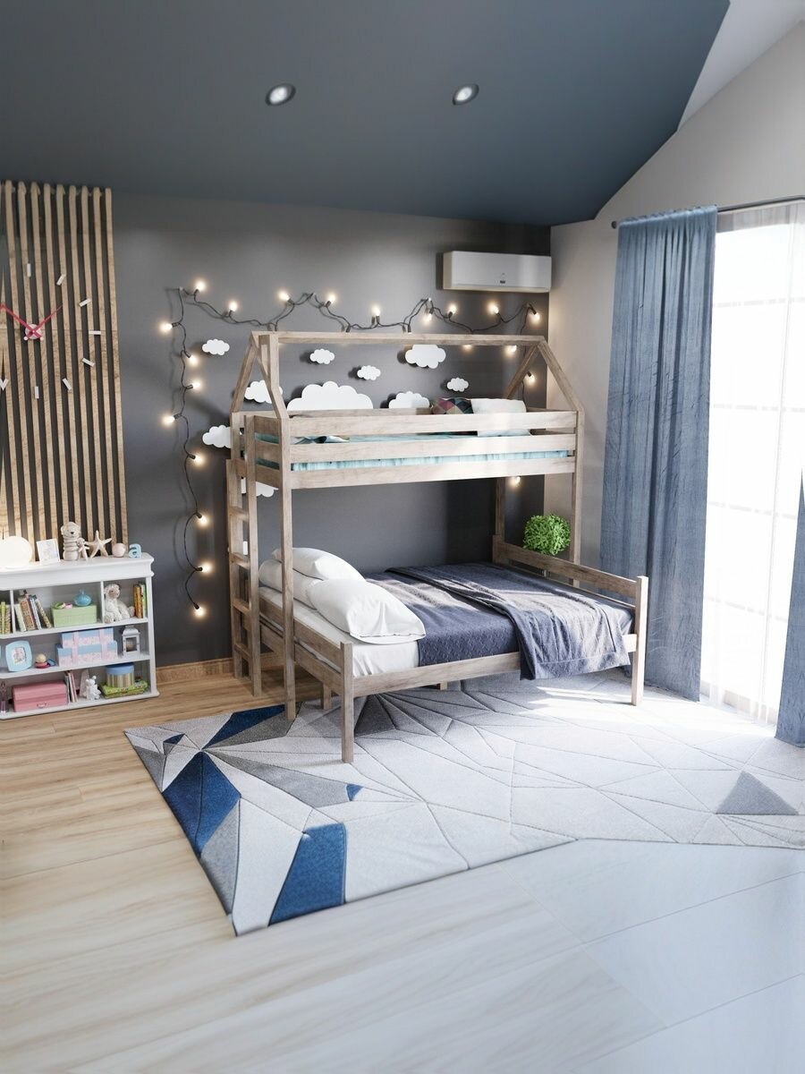 Кровать двухъярусная-комбинация "Тетрис-Лайт" из массива сосны для взрослых и детей