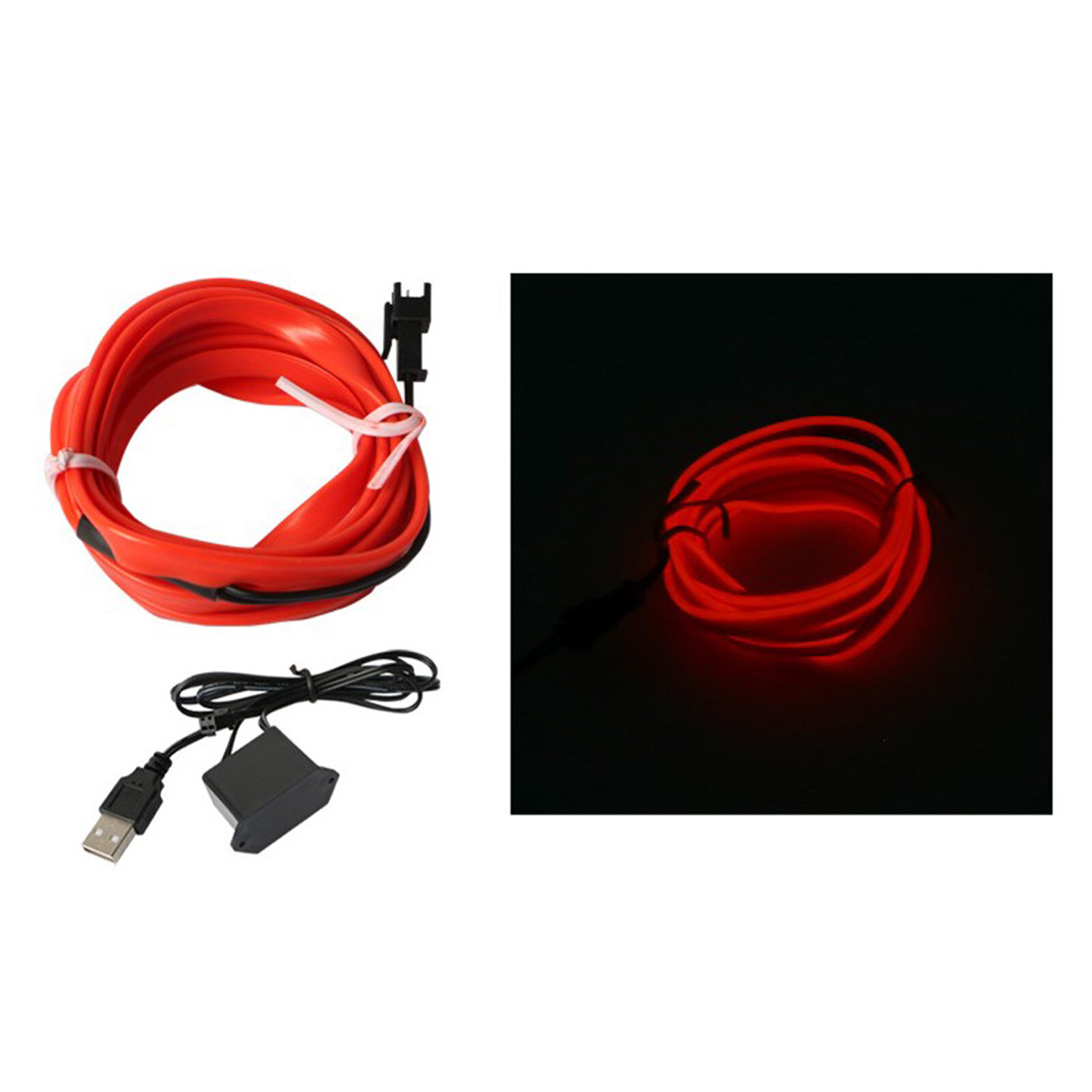 Car Neon Wire Light USB Powered Ambience Decoration Interior LED Strip 5V 9.8ft Red