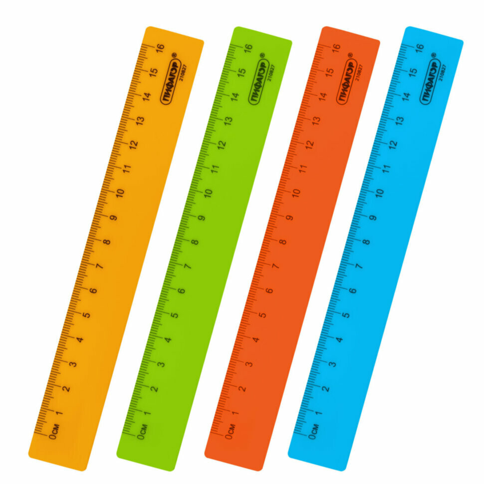 Линейка пластиковая 16 см, пифагор, неоновая, ассорти, 210827, 210827