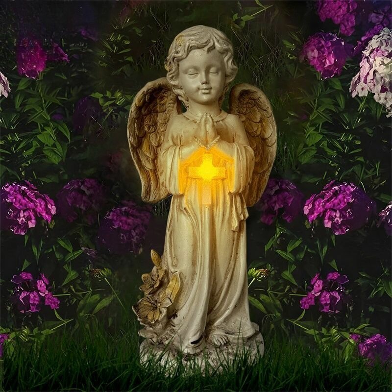 KERUITE-Новый солнечный кладбищенский крест ангела, который заряжается в течение дня и автоматически загорается ночью