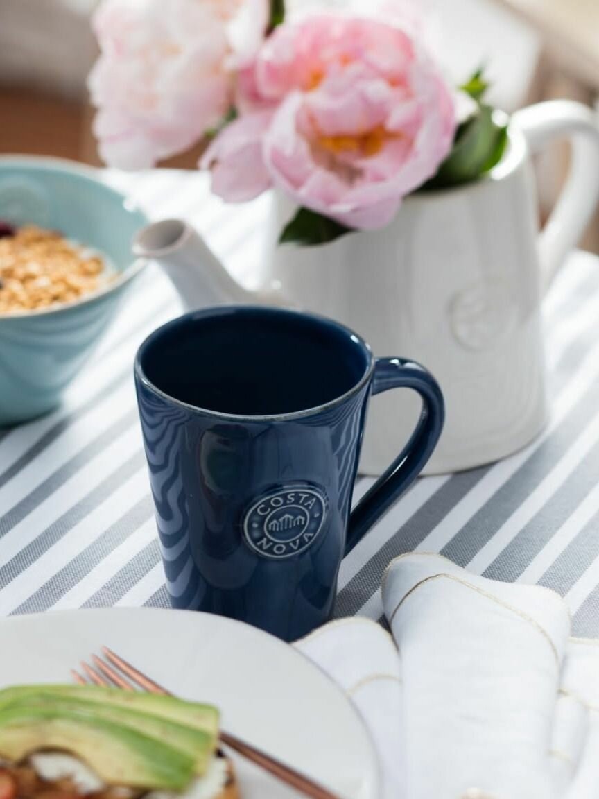 Кружка, чашка с ручкой синяя Costa Nova "Mug" 1 шт, 360 мл. Ударопрочная, профессиональная керамика. Для чая, кофе, капучино, латте. Португалия