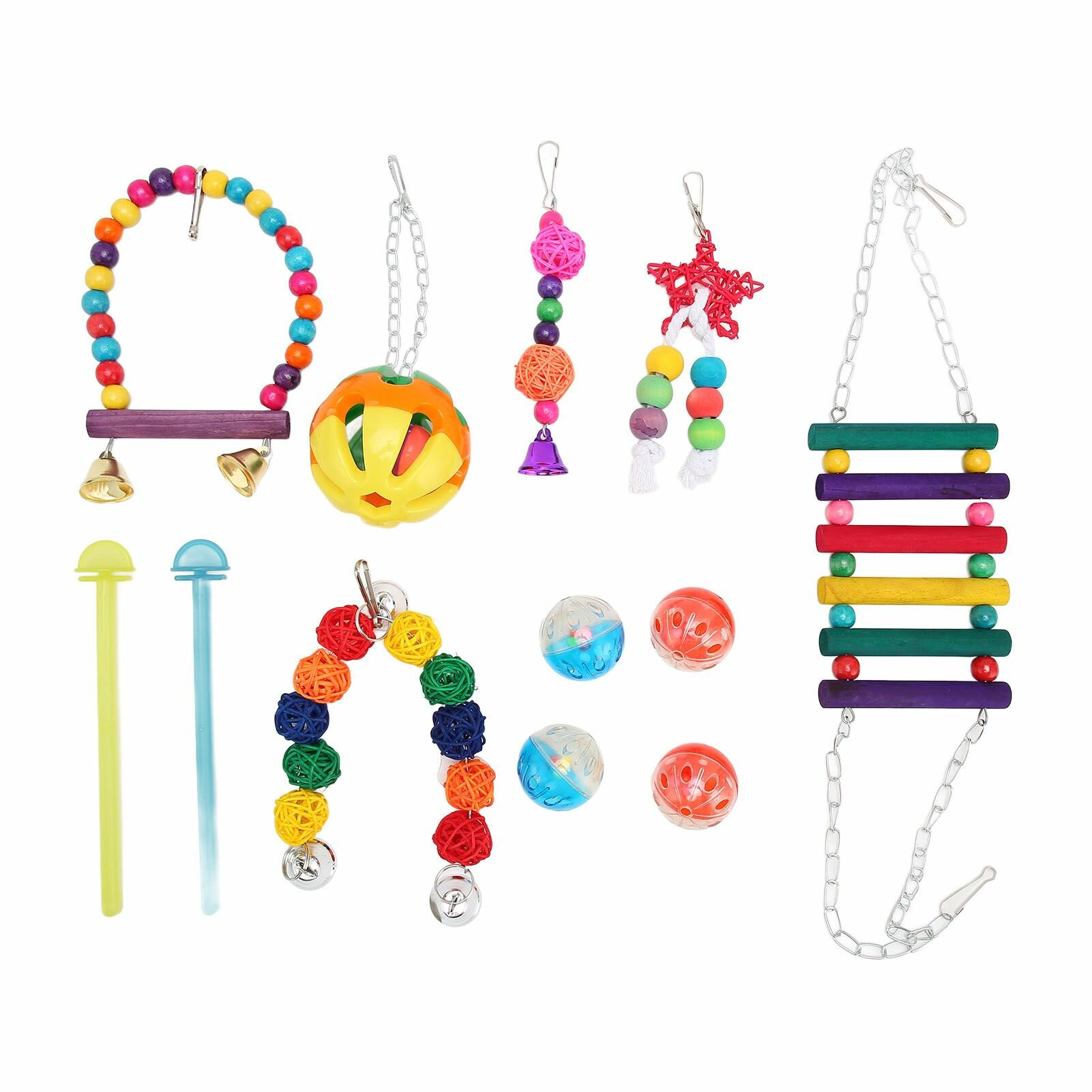 Набор игрушек-качалок для птиц, подвесной жевательный колокольчик, клетка для птиц, красочные игрушки с деревянной подвесной подставкой, лестница для попугая-кореллы
