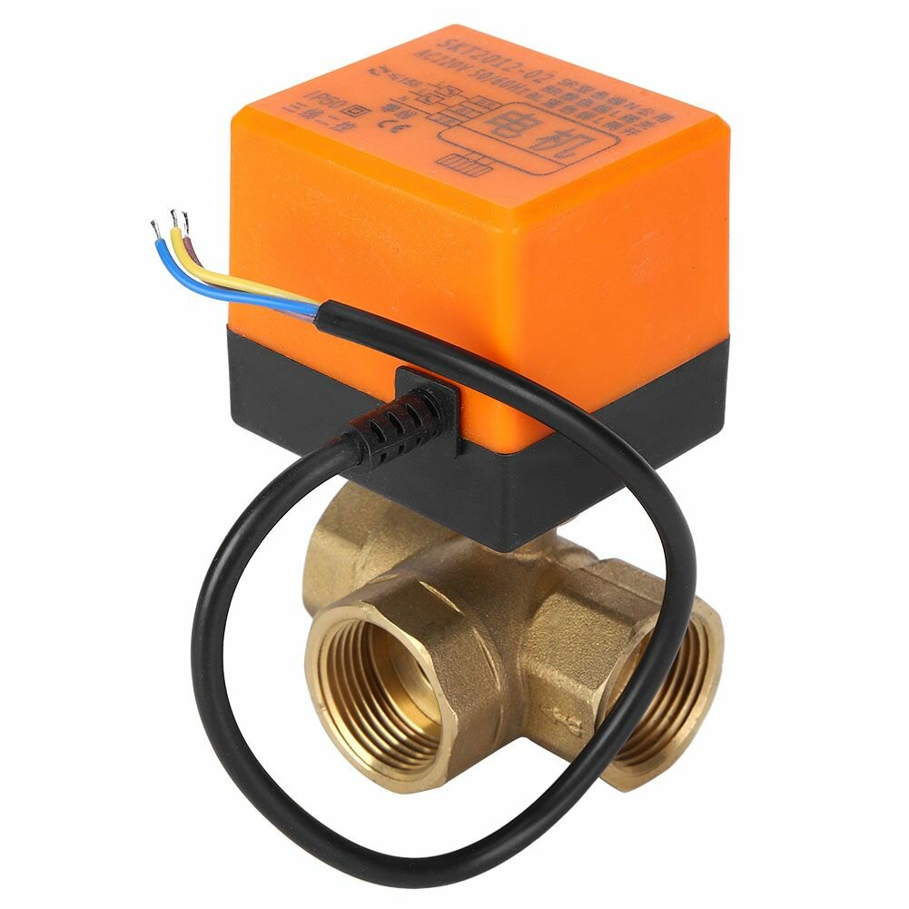 Шаровой клапан с электроприводом L-образной формы Оранжевые латунные электрические клапаны 3-проводные 2-управляемые 1,6 МПа 6 Вт AC 220 В G1 pouces