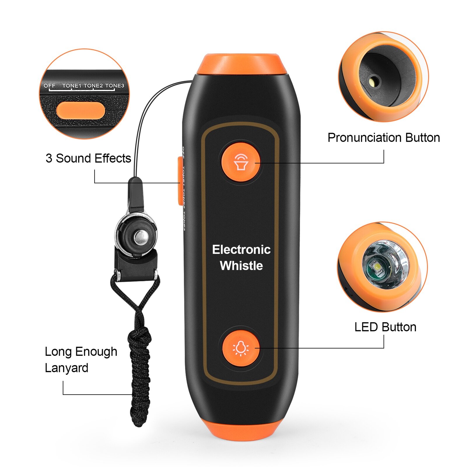 Электронный свисток, 3 тона, 3 уровня громкости, бесплатный свисток со светодиодной подсветкой для тренировок, занятий спортом, оранжевый