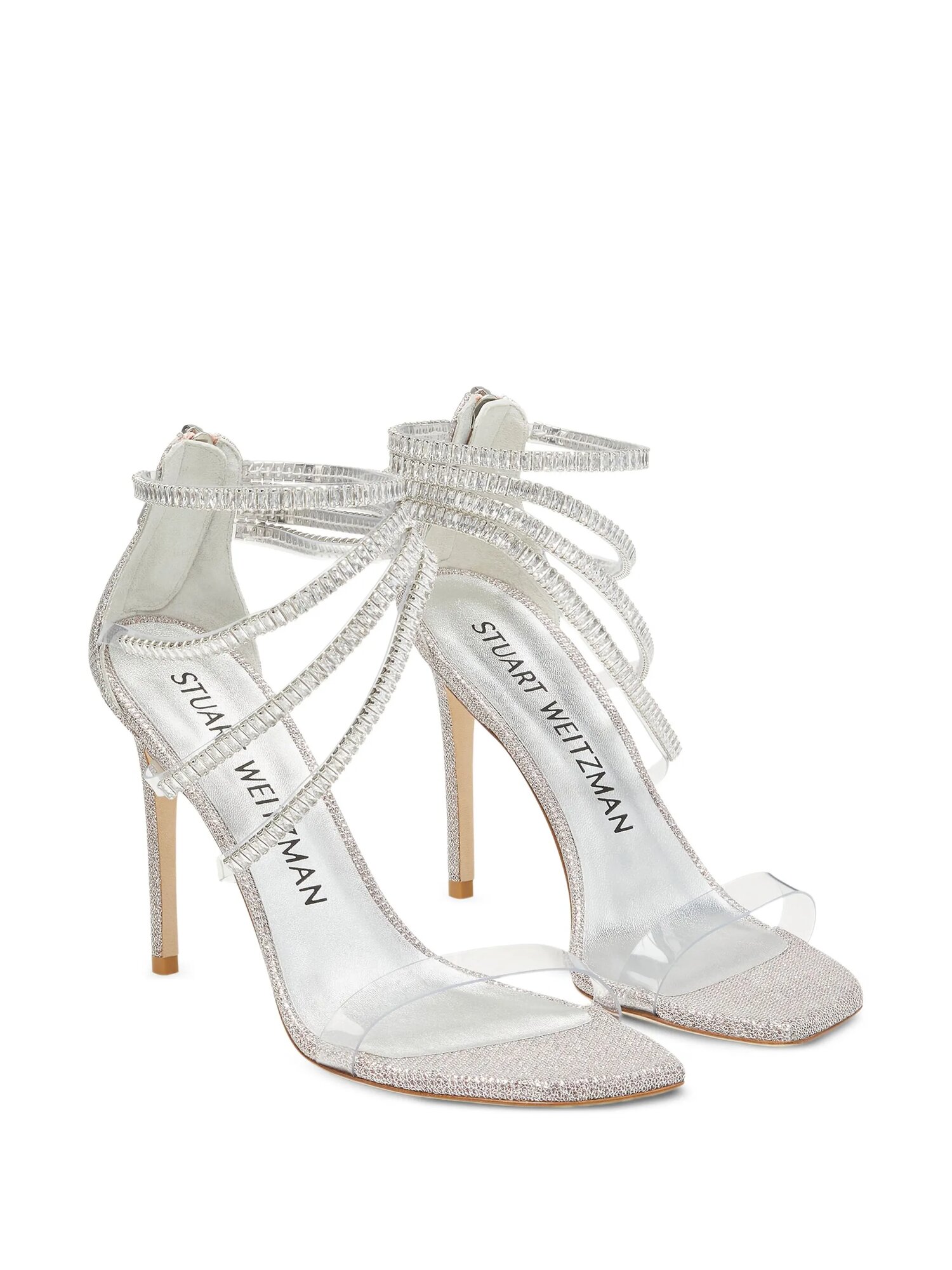 Сандалии Stuart Weitzman Superglam 100, размер 38, серебристый/красный — фото 1