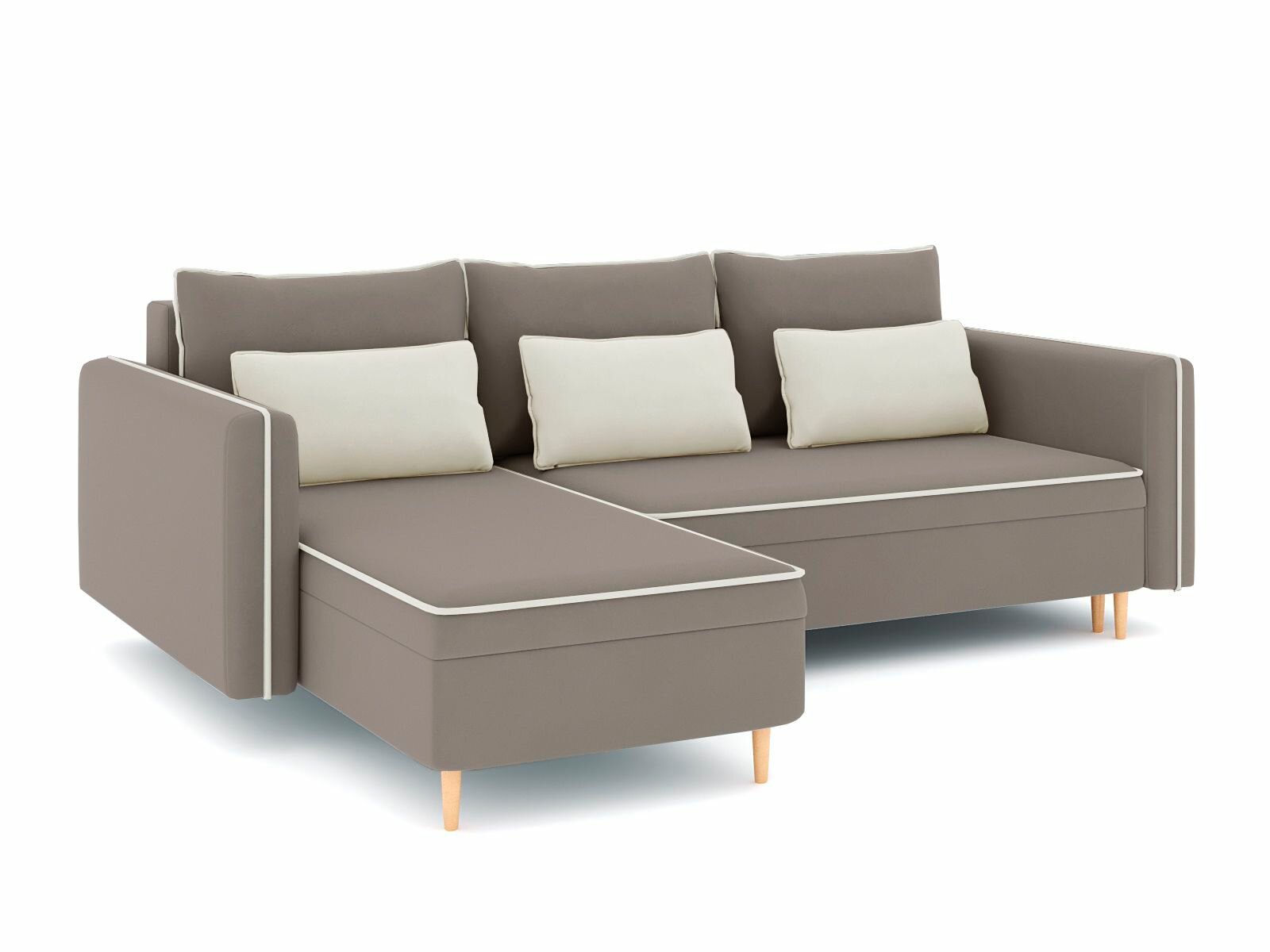 Угловой диван Рон, пантограф, угол универсальный, велюр Лайт Браун 05 / велюр Зара Крим