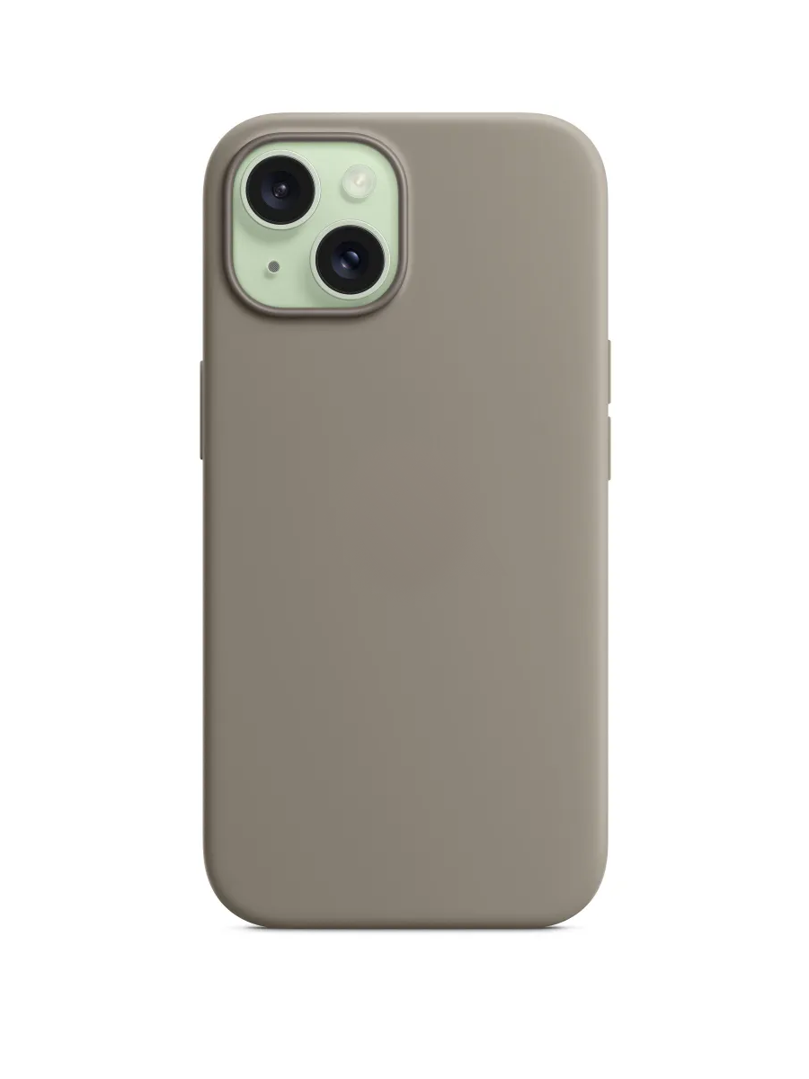 Чехол силиконовый Магсейф для iPhone 15 Clay с анимацией NFC, Silicone case Магсейф для айфон 15 - Титановый