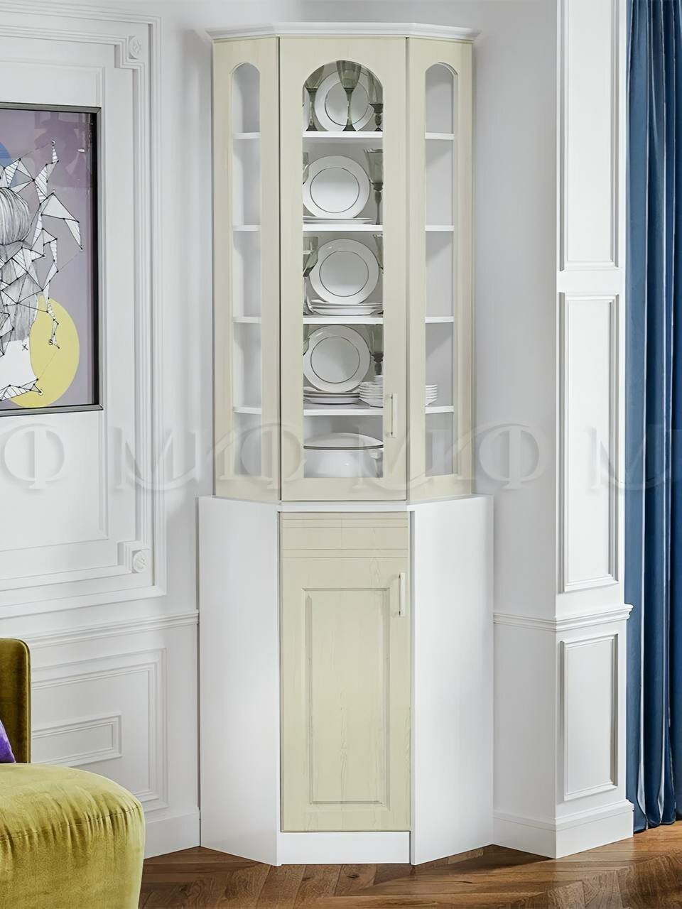 Буфет кухонный угловой Констанция фисташка/белый миф, Мебельный рай