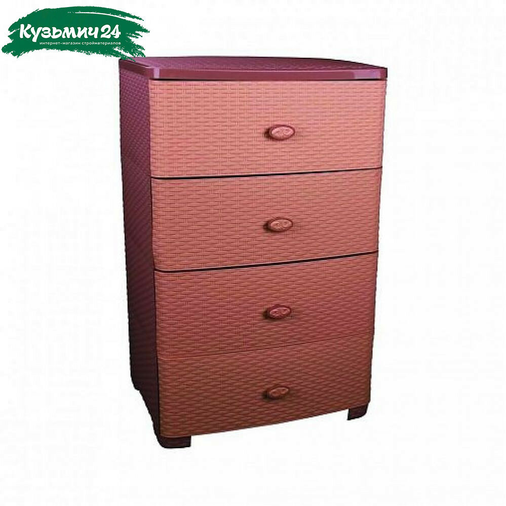 Комод широкий Альтернатива Плетенка 4-х секционный какао, 1 шт.