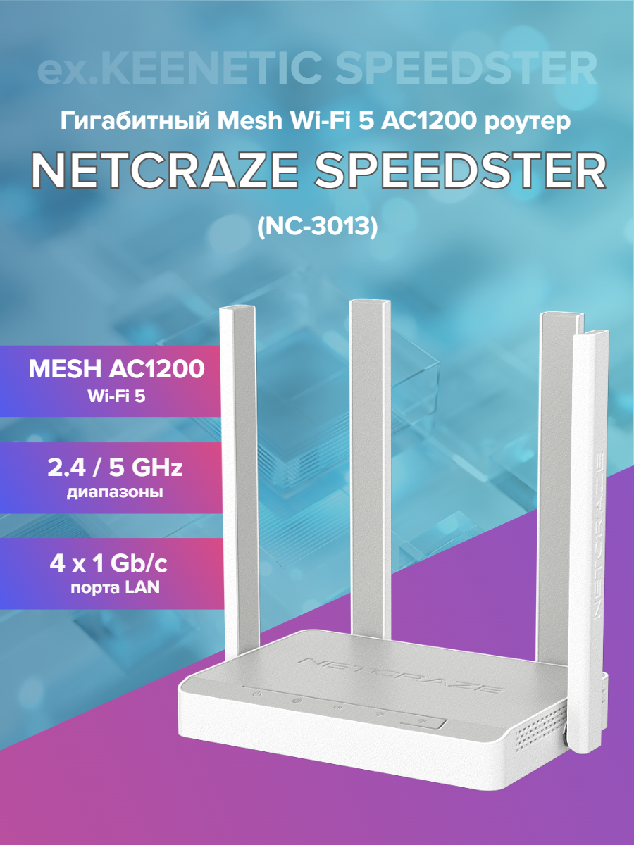 Беспроводной маршрутизатор Netcraze Speedster NC-3013, Wi-Fi 802.11n 2,4+5 ГГц, 4x1 Гбит/с