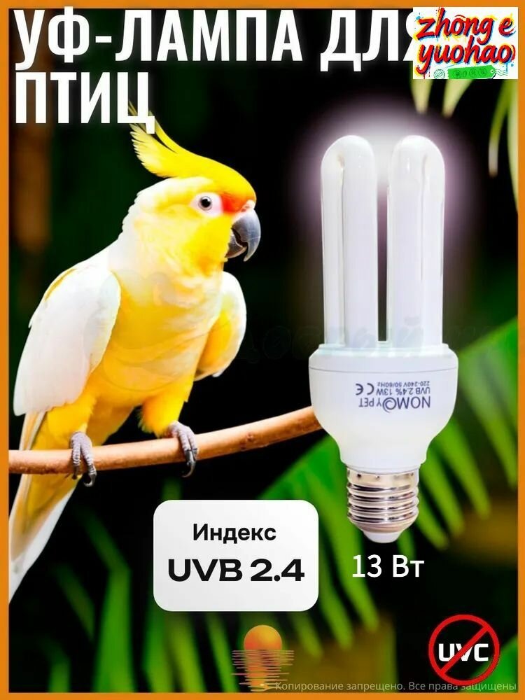 Лампа УФ для птиц с 2,4% UVB, 13 Вт забота о здоровье попугаев