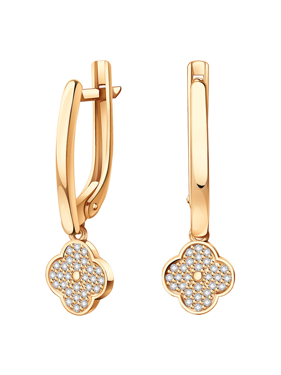 Серьги с подвесками, красное золото, 585 проба, фианит