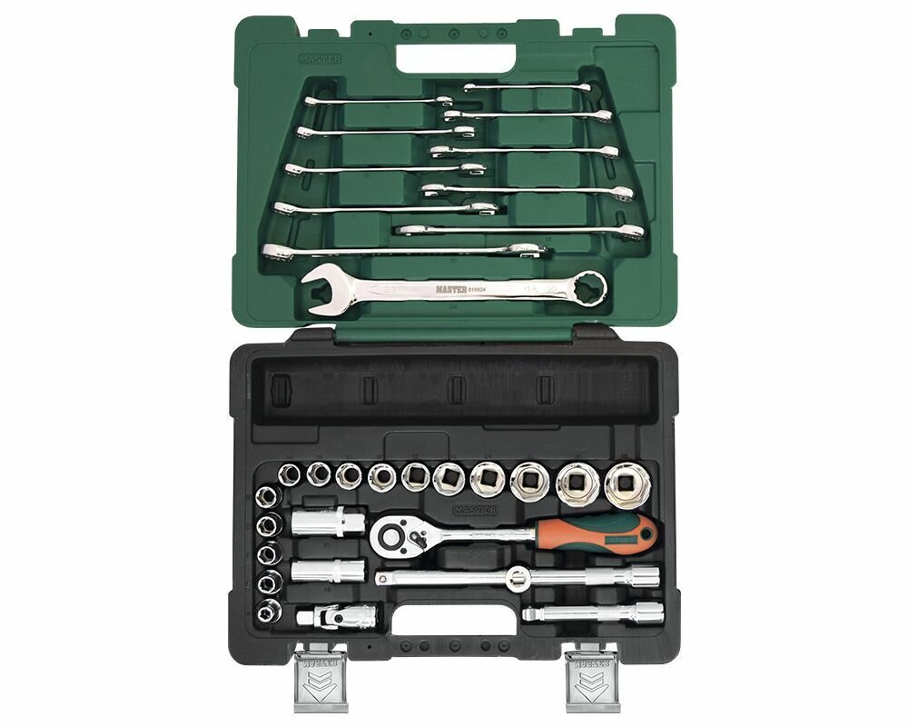 Набор инструментов (ключей и головок) 1/2" дюйма 6-гр. 33 предмета Master 408133-M для автомобиля в чемодане (кейсе)