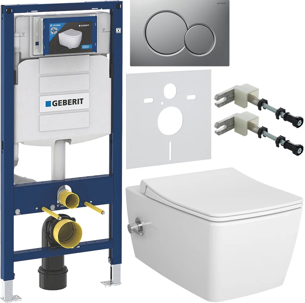Комплект 6 в 1 Унитаз подвесной VitrA Metropole 7672B003-1684 с функцией биде / Сиденье 122-003-009 с микролифтом, белая / Инсталляция Geberit Duofix UP 320 111.300.00.5 (111.950.00.6), Кнопка Sigma