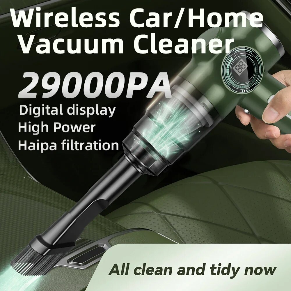 Беспроводной пылесос для авто 29000Pa, Green, 2 фильтра