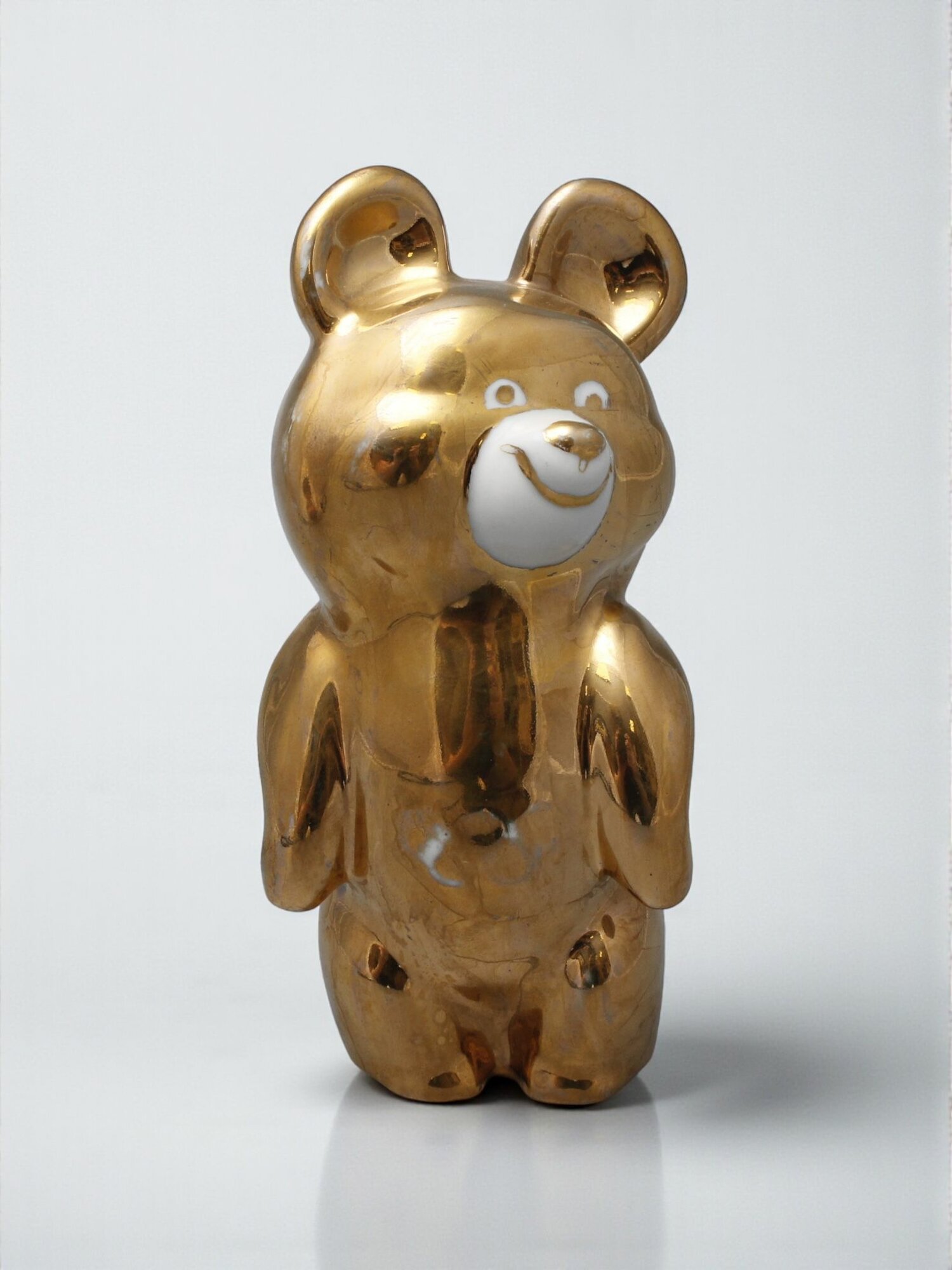 Редкая антикварная статуэтка "Олимпийский Мишка" с золотой росписью, фарфор, Дулево, 1980 г.