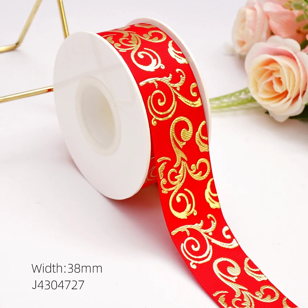 Репсовые ленты топ ribbon золотые с цветочным принтом H4304727
