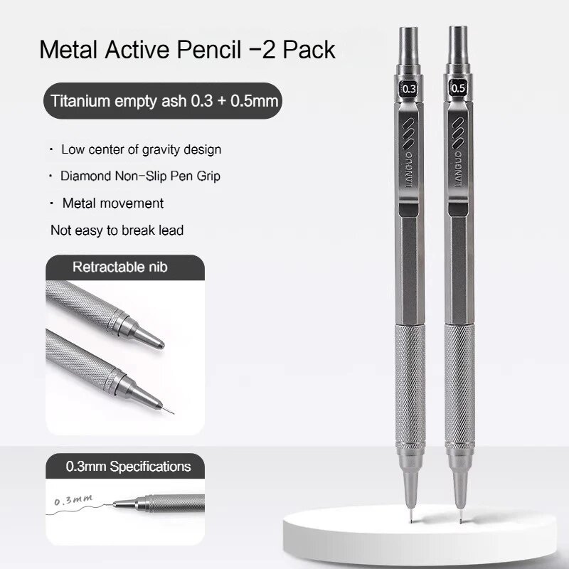 Механический карандаш Languo металлический 0.3/0.5/0.7 мм Серебряный, 0.3 0.5mm Grey 2Pcs