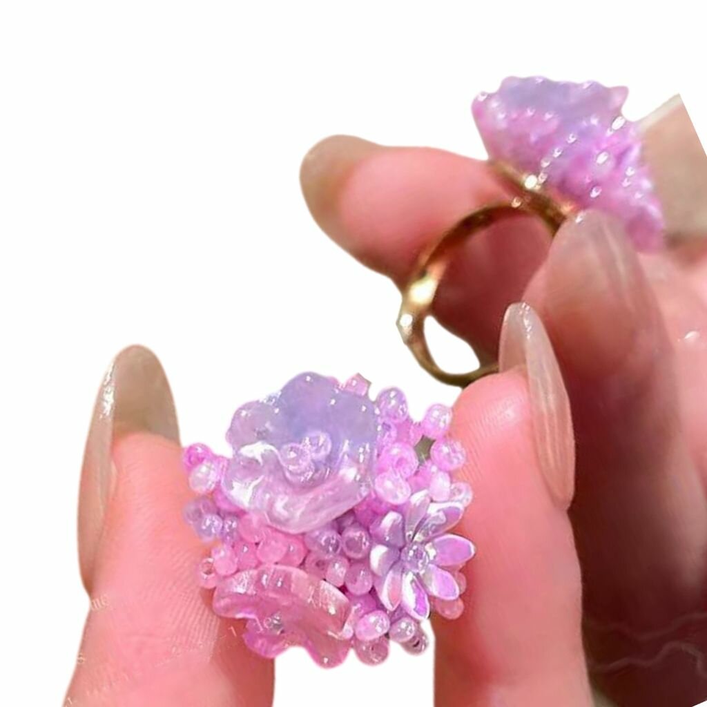 Регулируемые кольца с цветами гортензии из смолы