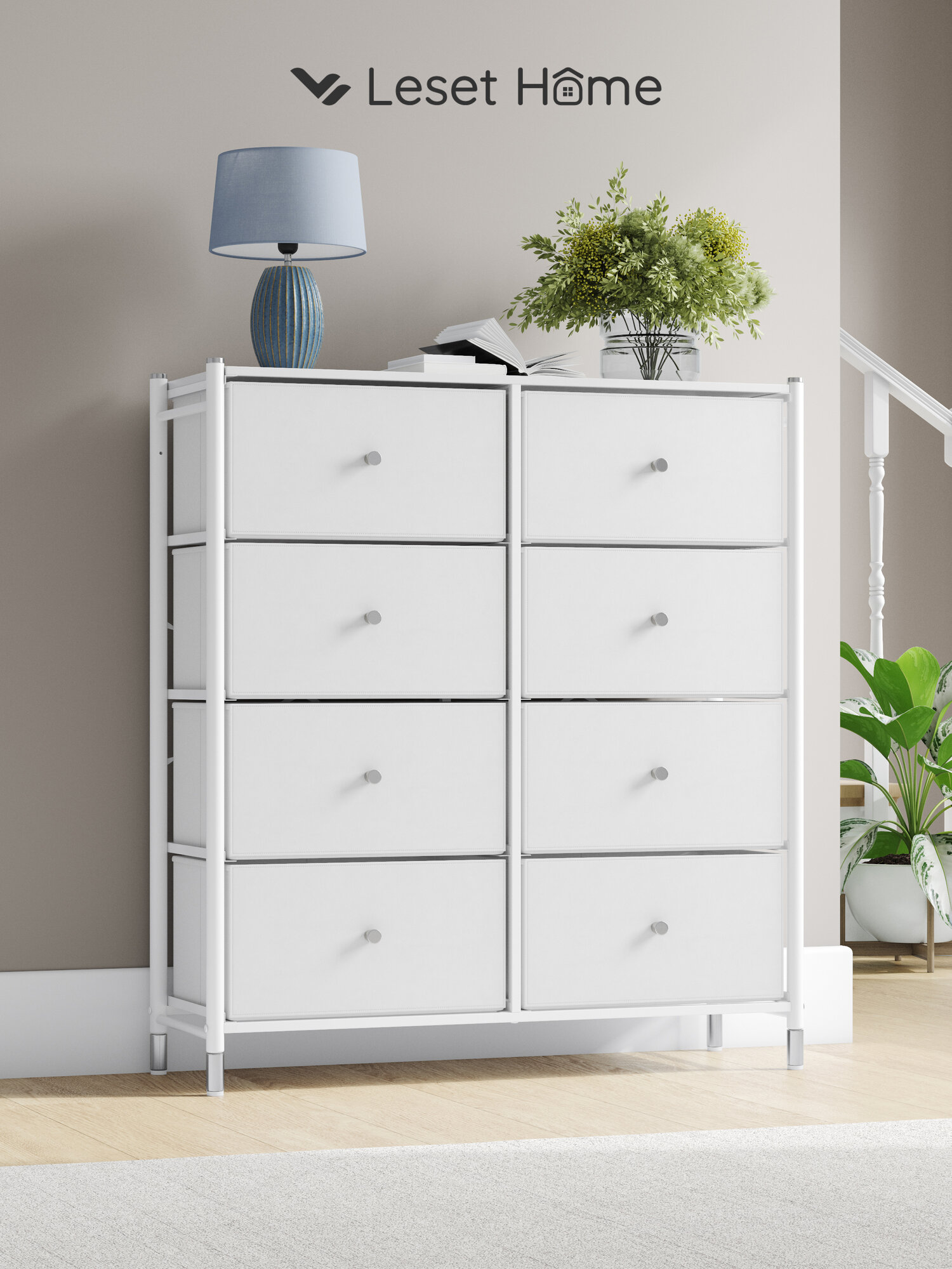 Комод для вещей Leset Нирита, 8 ящиков, комод в прихожую, спальню, гостиную, каркас металлический Белый, фасад экокожа