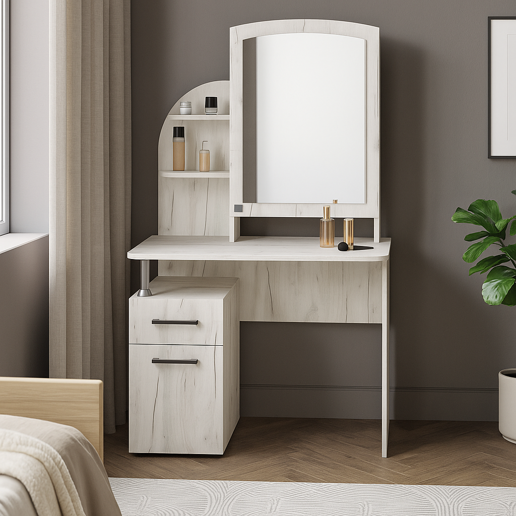 Туалетный столик с зеркалом, тумбой ящиком "Галант-5" крафт светлый МК"Пирамида"; 157х95х45см