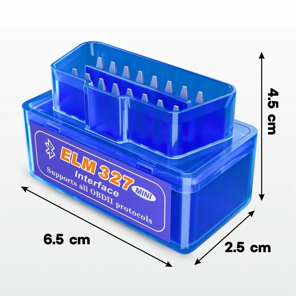 Сканер OBD2 ELM327, мультимарочный, для легковых автомобилей бензиновых и дизельных, Bluetooth, синий