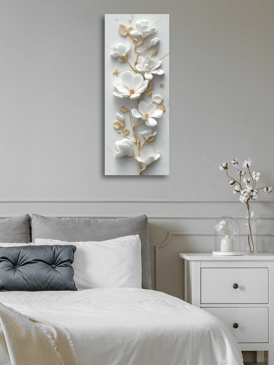 Картина на холсте LOFTime 40х100 Цветы 3D бел зол КБ-1882-40100