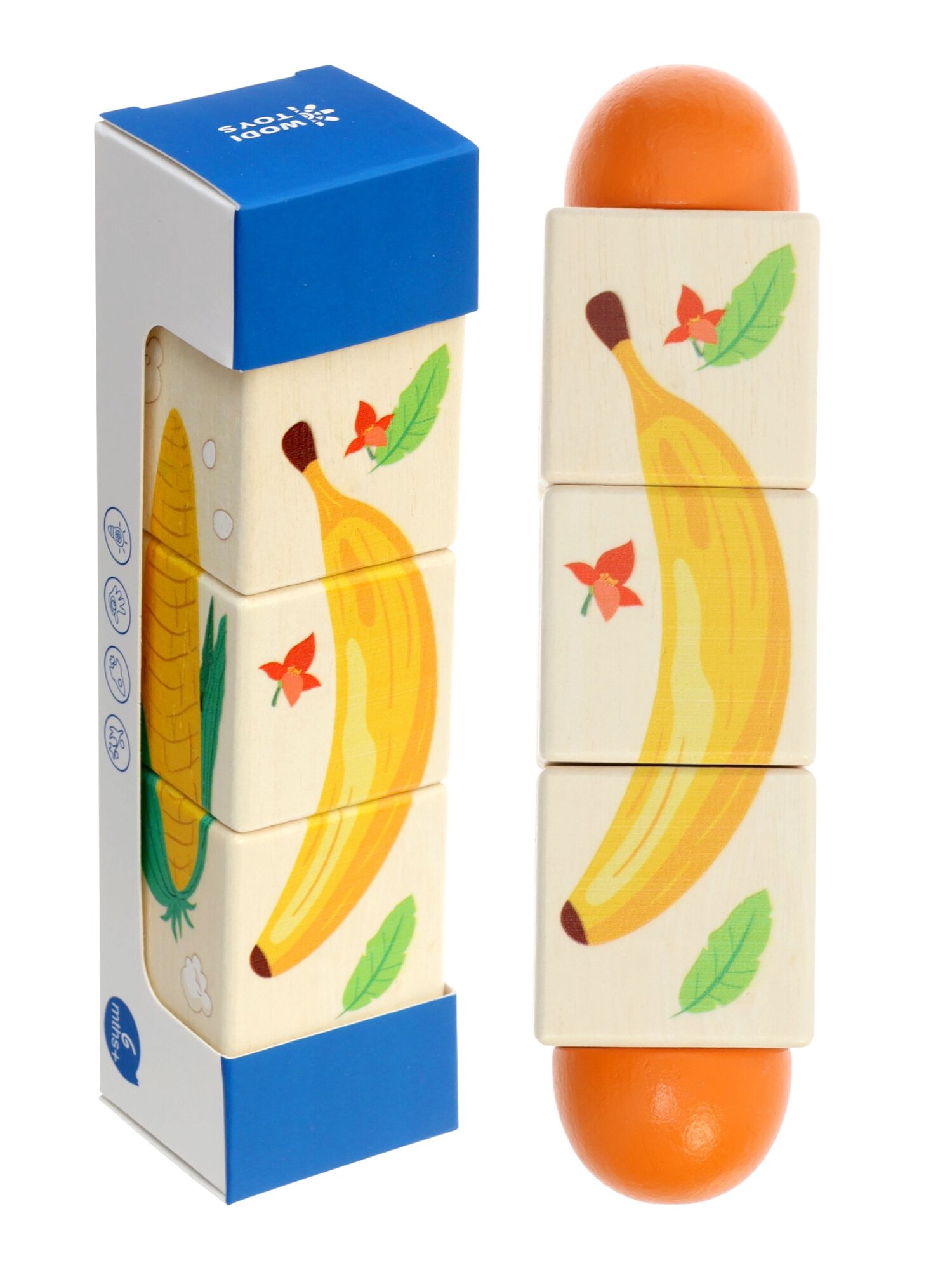 Развивающие вращающиеся деревянные кубики «Овощи», 3 кубика на оси, 17 см.