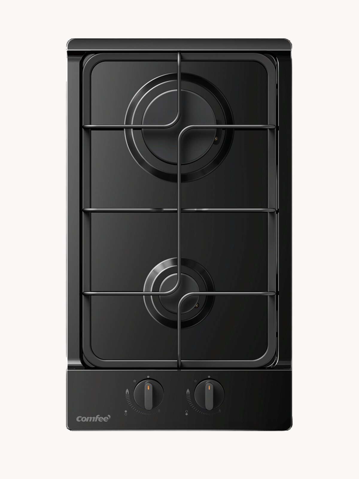 Газовая варочная панель Comfee CGH301B, 2 конфорки, ширина 30 см, эмалированная сталь, электроподжиг, газ-контроль