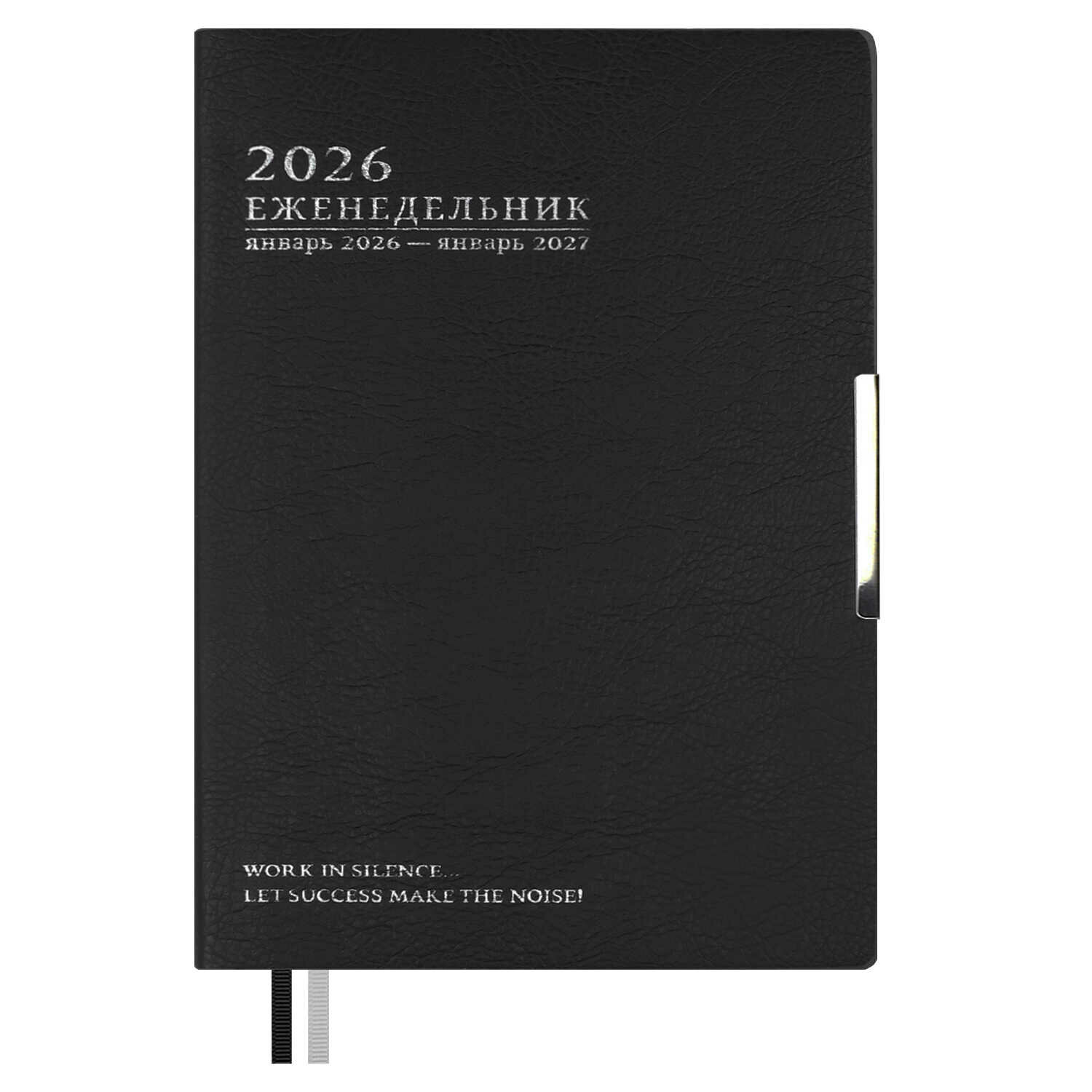 Еженедельник датированный 2026 ESCALADA, формат А6+, 80 л, мягкий переплёт, искусственная кожа "Шеврет глосс" черный