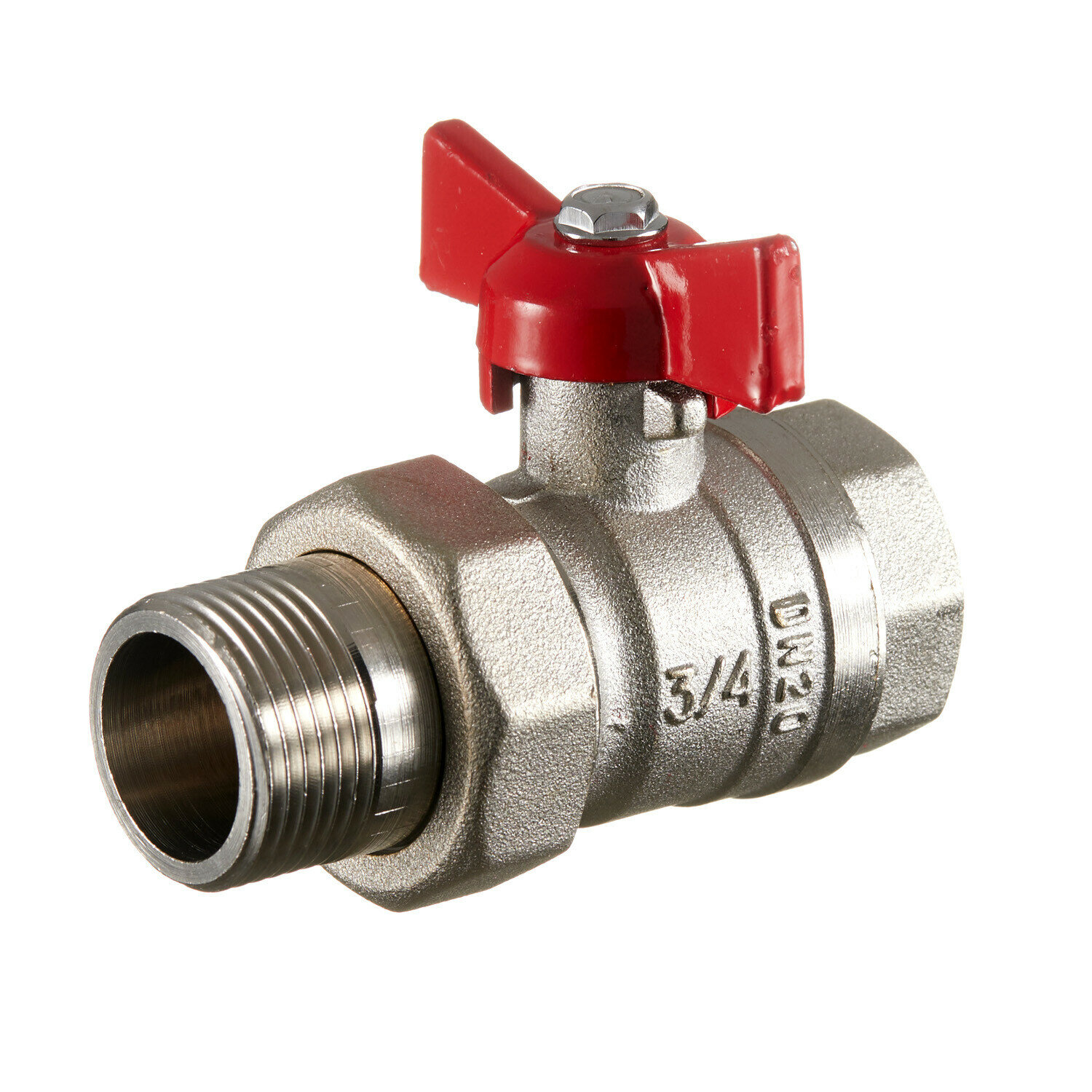 Кран шаровой латунный Valtec 3/4 ВРг х 3/4 НРш полнопроходной бабочка с полусгоном прямой VT.127. N.05