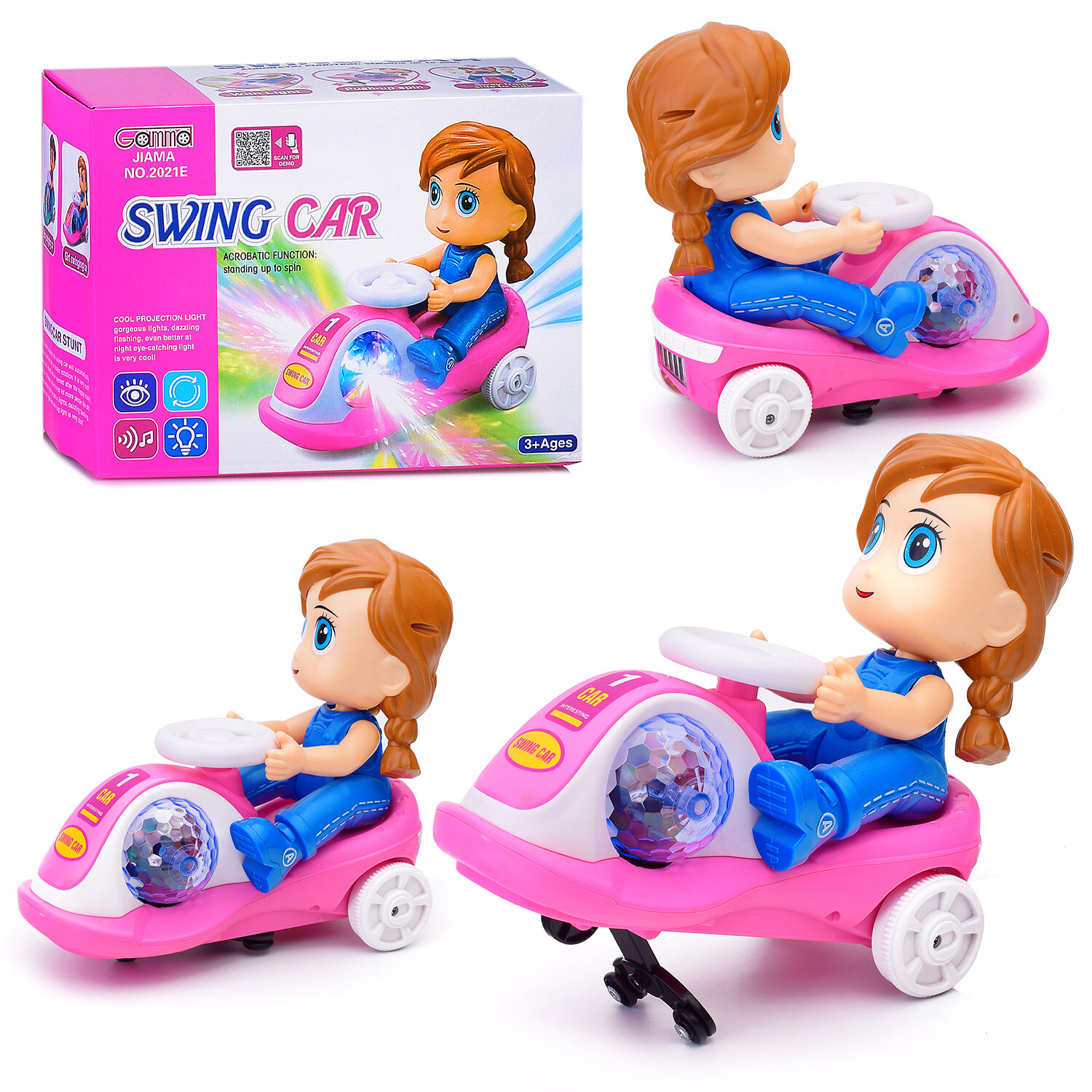 Машина 2021E "Яркий болид" с девочкой, на батарейках, 19х9х18.5 см