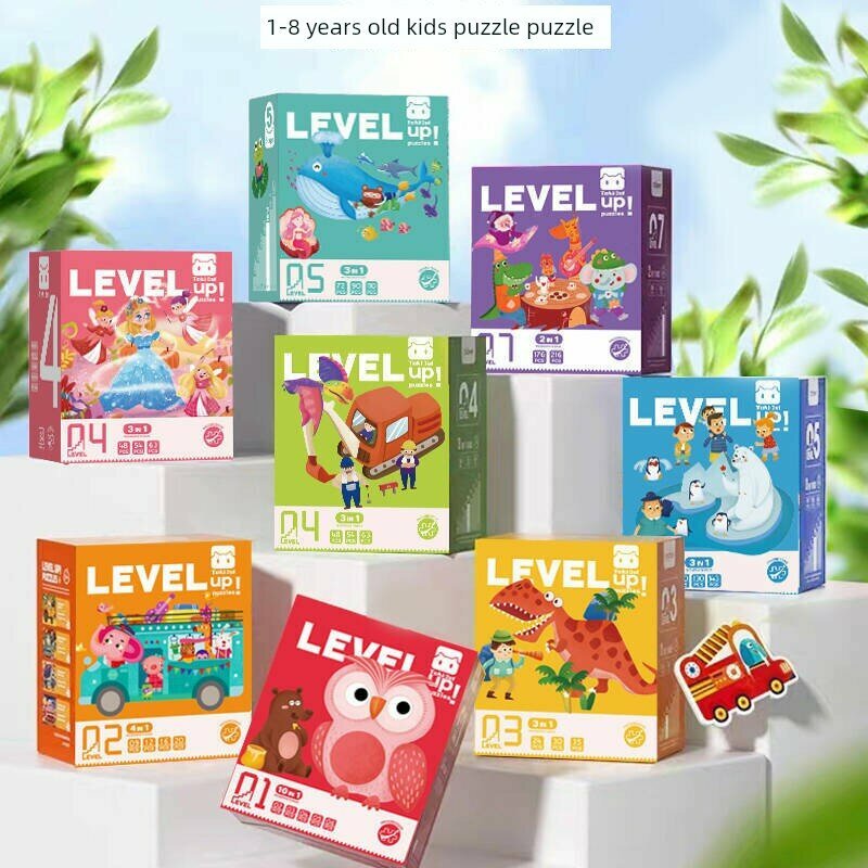 Набор головоломок: 'Динозавровый парк' (4 элемента) + 'Пожарная станция' (4 элемента) для детей 2-5 лет