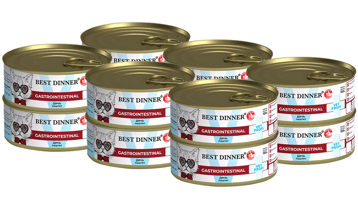 Корм влажный Best Dinner Exclusive Vet Profi для взрослых кошек с чувствительным пищеварением с дичью паштет, 100 г х 12 шт