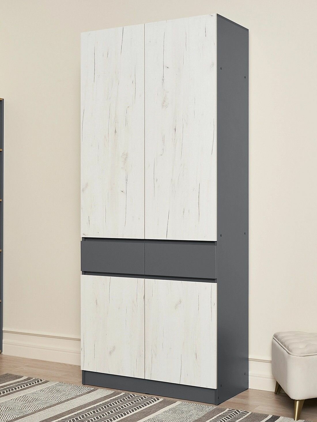 Прихожая роджинамиф Шкаф 2-х ств (Дуб Крафт Белый/Графит, Графит)