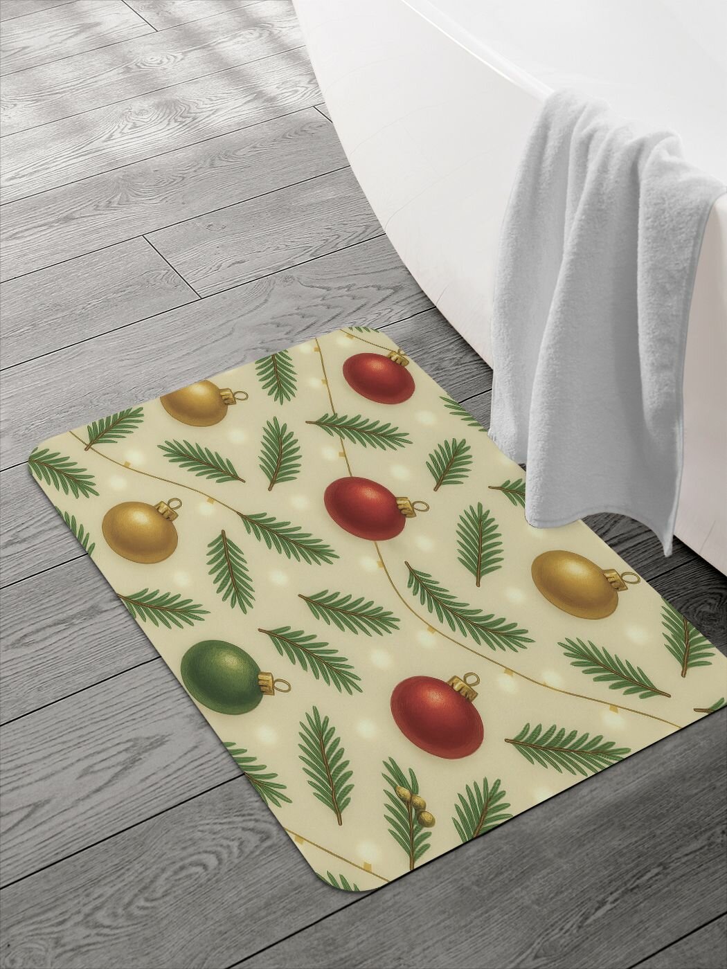 Коврик для ванной и туалета "Ёлочные игрушки" 58x38 см, JoyArty, серия Новый год и Рождество
