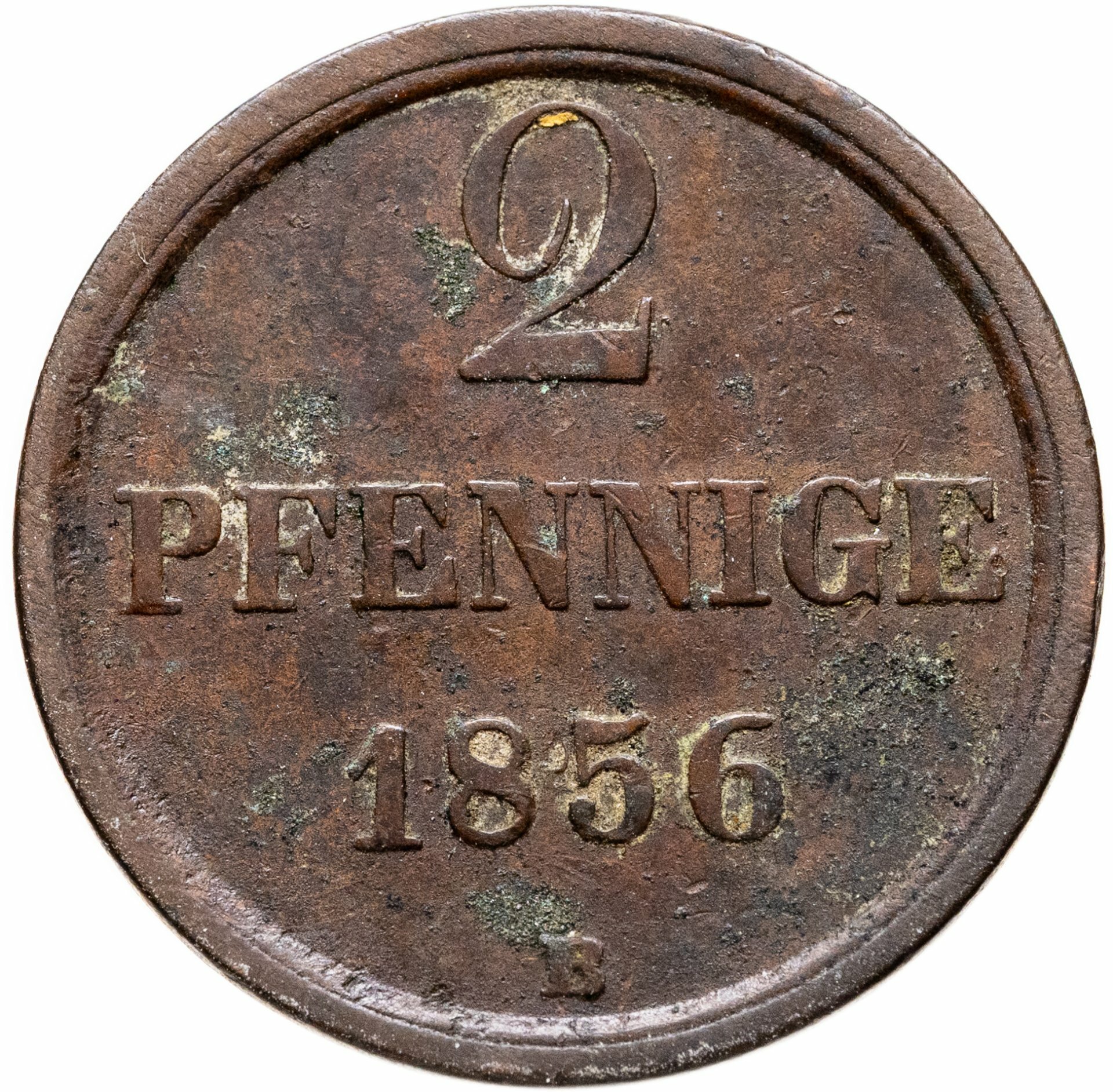 Ганновер 2 пфеннига 1856, Медь, в сохранности VF-XF