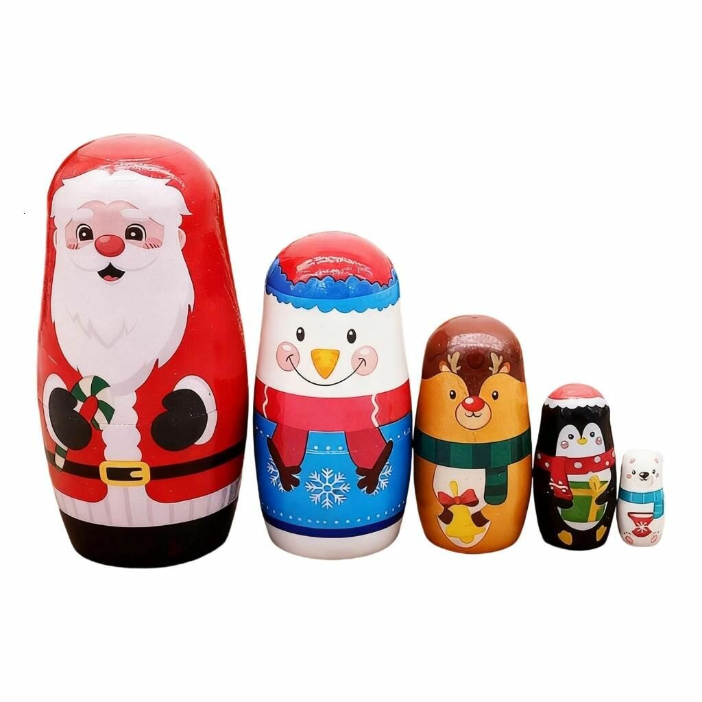 Рождественские матрешки Дед Мороз, набор из 5 деревянных кукол ручной росписи