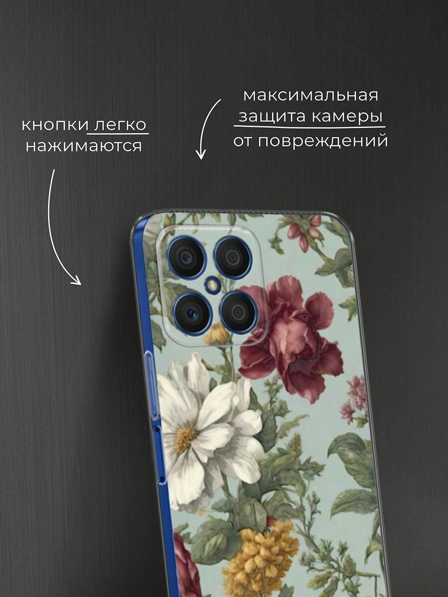 Чехол на Honor X8 / Хонор X8 с принтом Акварельные красные цветы — фото 1