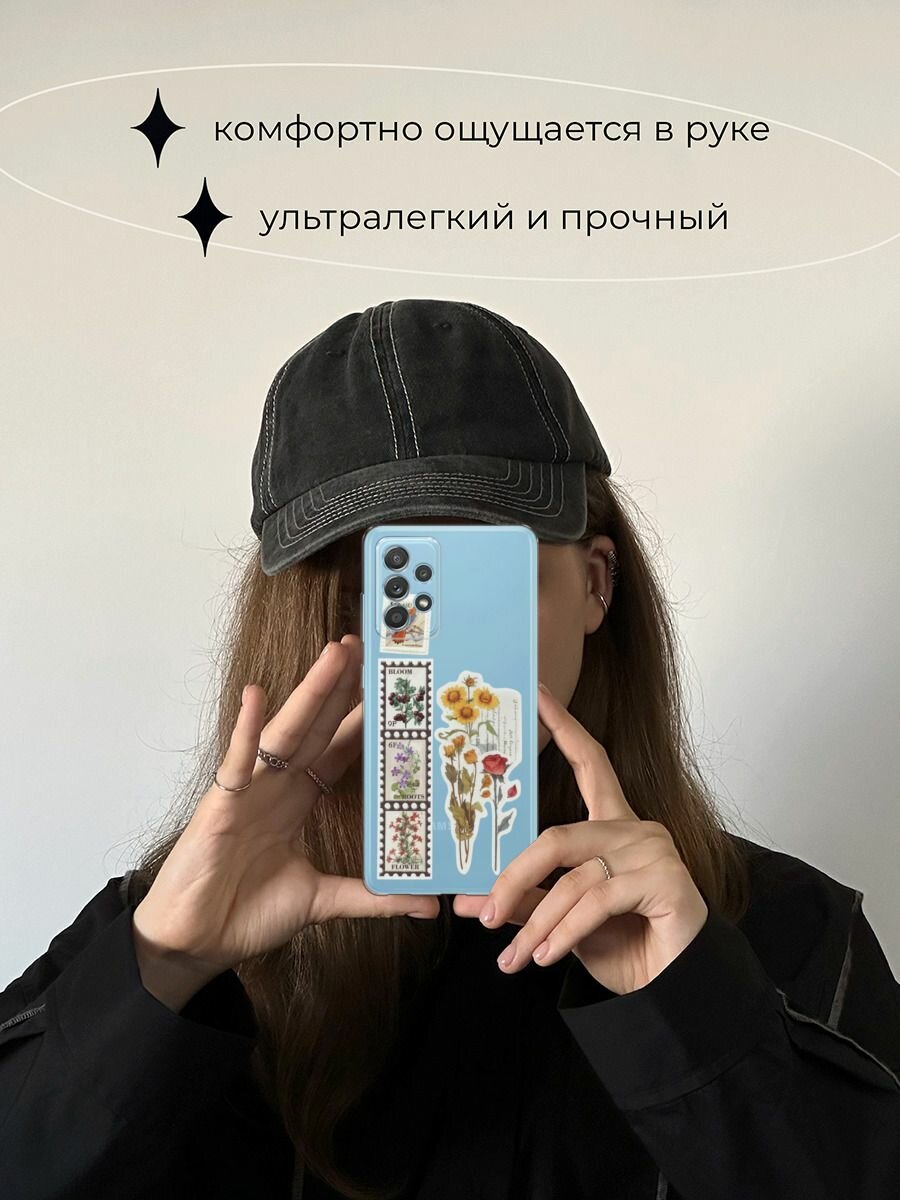 Силиконовый чехол на Samsung Galaxy A52/A52s / Самсунг Галакси А52/A52s с принтом Марки с цветами — фото 1