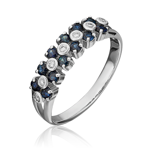 Кольцо, белое золото, 585 проба, сапфир, бриллиант