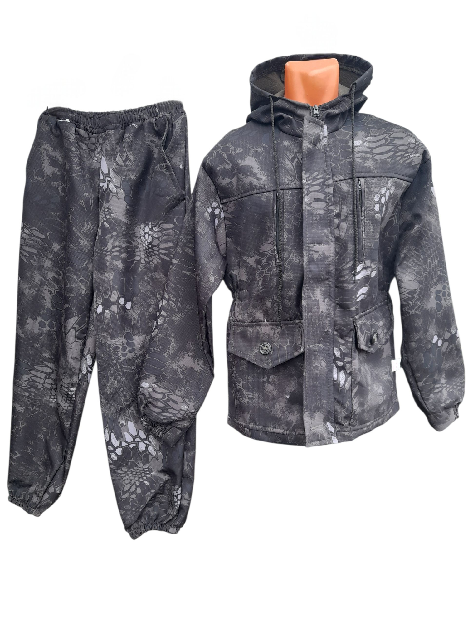 Мужской утепленный костюм камуфляжный, черный/серый/темно-зеленый,44-46 размер