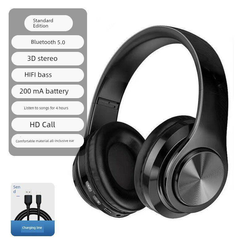 Беспроводные наушники-головные с Bluetooth 5.0, черный матовый дизайн для игр и музыки, шумоподавление