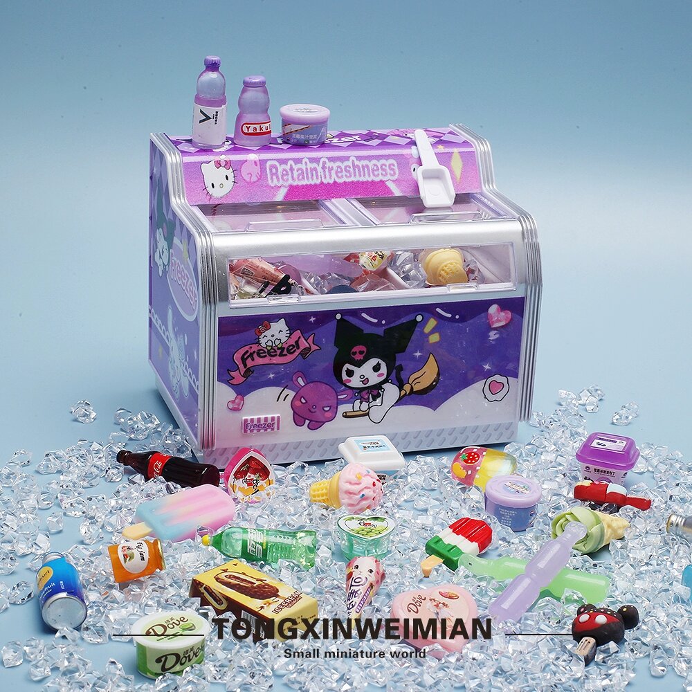 Детский мини-холодильник-морозильник, горизонтальный, миниатюрная модель, для ролевых игр с мороженым, настольный,