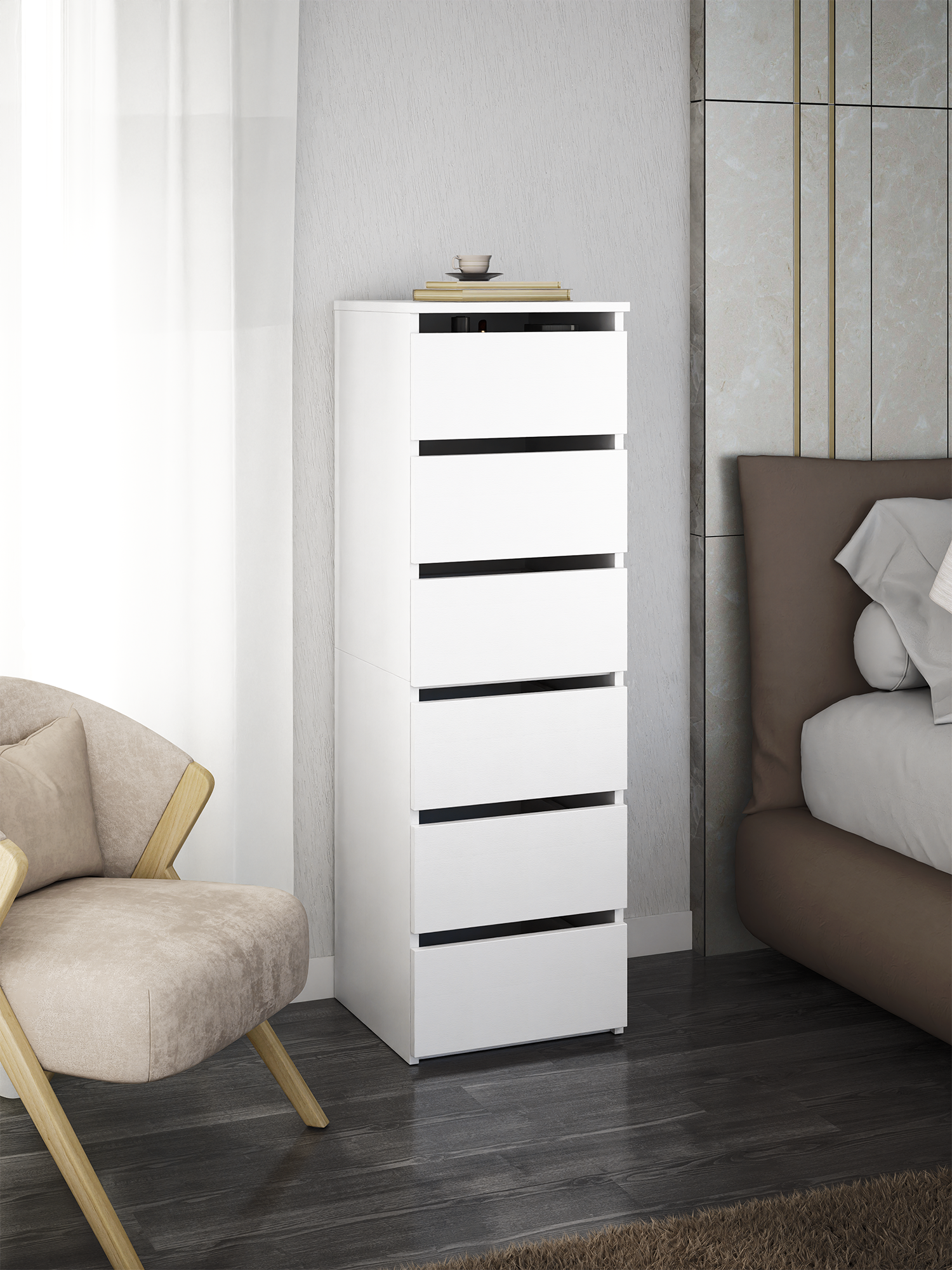 Комод MFMaster Vitto-792, белый, ЛДСП, 6 ящиков, с зеркалом, 37х117,8 см