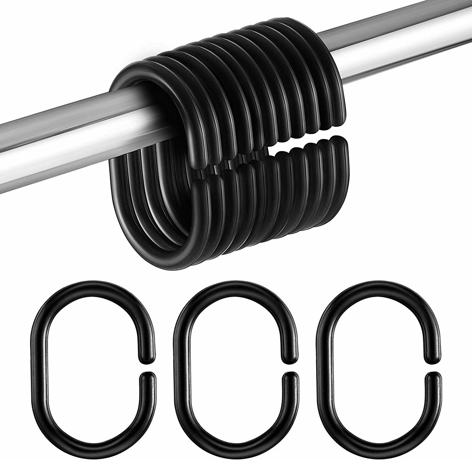 24 Пакета Пластиковые Кольца-Крючки для Душевой Занавески для Душевой Комнаты Окна Палка (Черный) Размер Внутри Кольца Сверху Вниз 1.7 Дюйма Сторона Сторону 1 3/16 Дюйма Сторона Сторону 1 9/16 Дюйма Материал Силиконовый Резинка